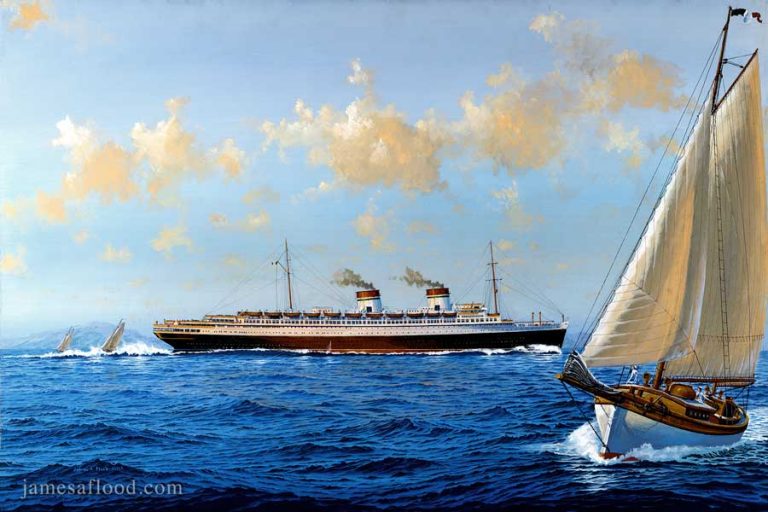 SS Rex off the Coast of Italy - James A Flood Artist