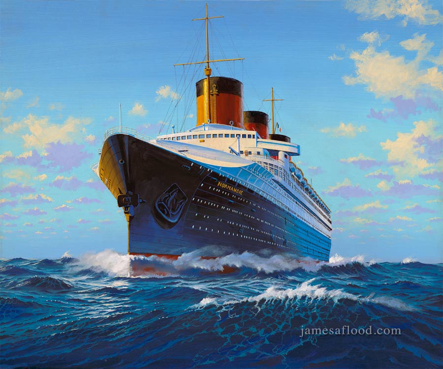 SS Normandie Bow View - James A Flood Artist