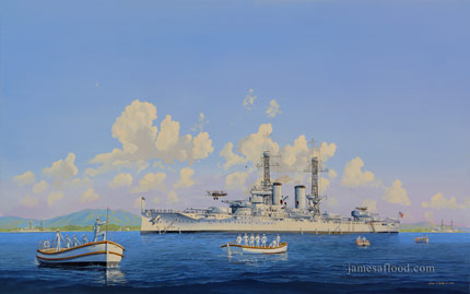 Battleship USS Texas: Flight Operations Underway - James A Flood Artist